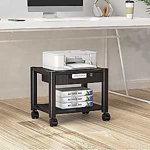 MaxGear Printer Stand, Under Desk Printer Stand with File Storage and Cable Management, Height Adjustable Printer Cart, 2 Tier Computer Printer Desk Stand with 4 Wheels, 3D Printer Table for Office