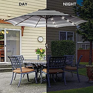 Funsite 9ft Patio Umbrella with Solar Lights, Outdoor Umbrella with 24 LED Solar Umbrella Lights, Solar Patio Umbrella with Push Botton Tilt & Crank Ideal for Garden, Backyard & Pool, Black Stripe