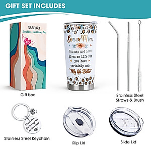 365fury Gifts For Bonus Mom From Son, Daughter - Best Bonus, Step Mom Ever Gifts - 20oz Tumbler w/Straw & Keychain - Christmas, Mothers Day, Birthday Gifts For Stepmom, Mother In Law, Boyfriend Mom