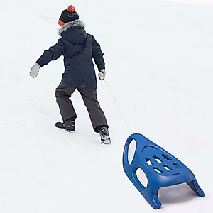 Outdoor Snow Sleigh Ice Sled Toy, Two Rider, Solid Hard Plastic with Pull Rope for Kids Over 5 Years, Blue
