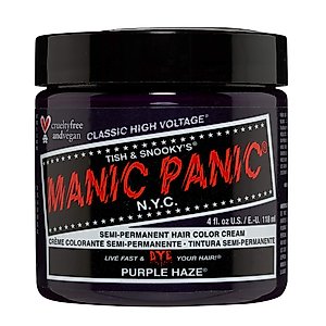 MANIC PANIC Purple Haze Dark Purple Hair Dye - Classic High Voltage - Semi Permanent Warm, Very Dark Purple Hair Color - Vegan, PPD And Ammonia Free (4oz)