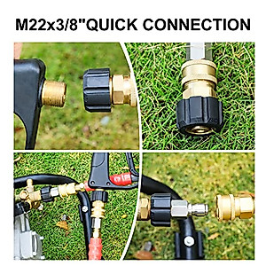 Heliwoo Pressure Washer Adapter Set, M22 14mm to 3/8 inch Quick Connect and Disconnect Fitting, 4500PSI Pressure Washer Hose/Gun Thread Kit