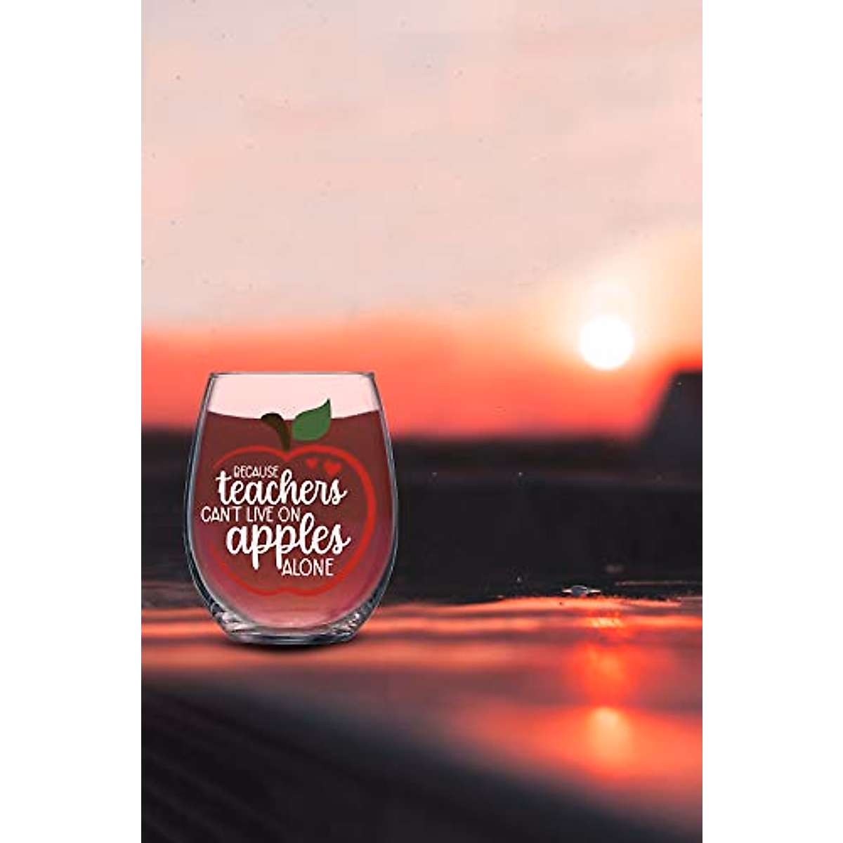 Funnwear Because Teachers Can’t Live On Apples Alone Wine Glass - 15oz Funny Wine Glass Birthday Novelty Idea for, Her, Mom, Women, Wife, Boss, Sister, Friend, Perfect for Teacher