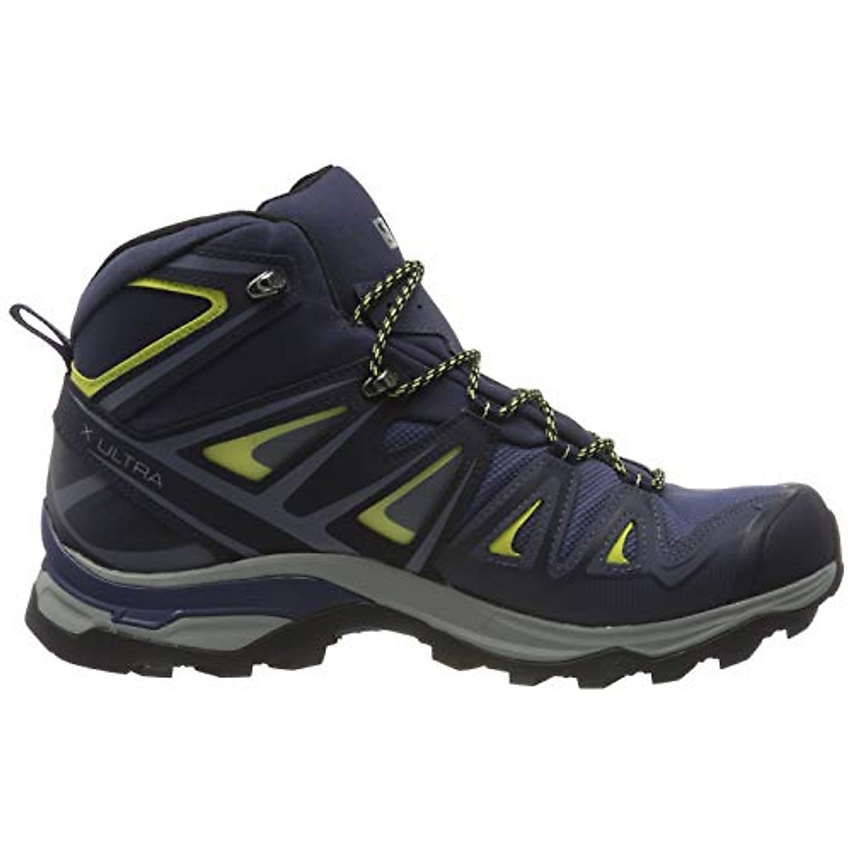 Salomon X Ultra 3 MID Gore-TEX Hiking Boots for Women, Crown Blue/Evening Blue/Sunny Lime, 8