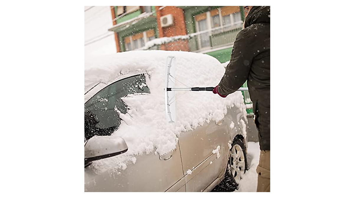 Goplus Roof Snow Rake, 21' Telescopic Aluminum Snow Removal Tool Shovel ...