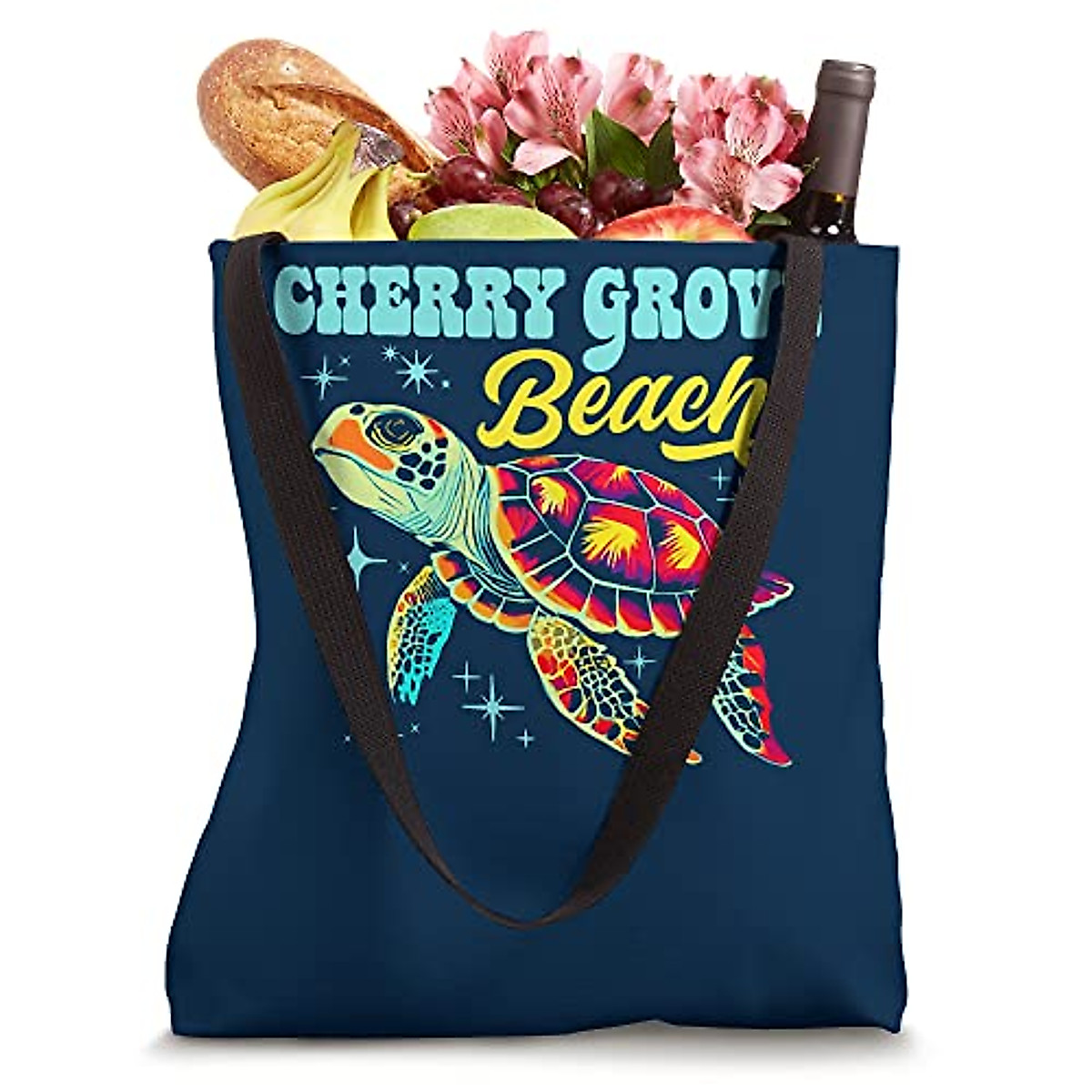 Cherry Grove Beach SC Artistic Sea Turtle Retro Tote Bag