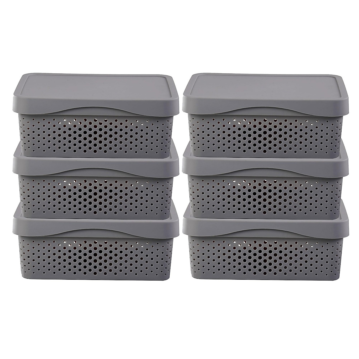 HANAMYA Lidded Storage Bin Organizer | Storage Organizing Container, 11 Liter, Set of 6, Gray