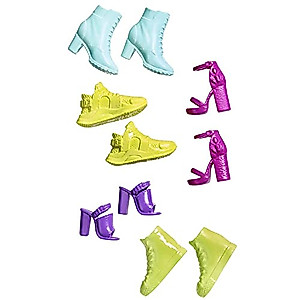 Barbie Fashion Shoes - Package of 5 Pairs of Shoes ~ Yellow Sneakers, Pink High Heels, Purple High Heels, Blue Boots and Green Hiking Shoes