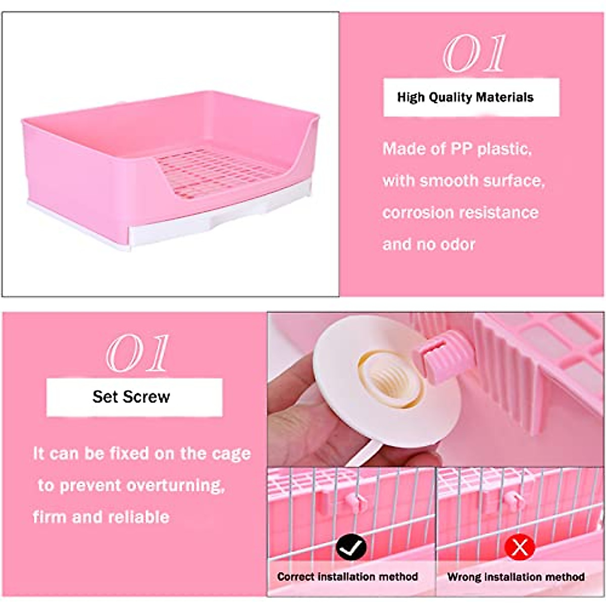 WEWAYKGJ Rabbit Litter Box Large Rabbit Potty Box with Drawer Bunny Corner Litter Pan Potty Trainer Pet Toilet with Cleaning Set for Adult Hamster Guinea Pig Ferret Bunny and Other Animals(Pink)