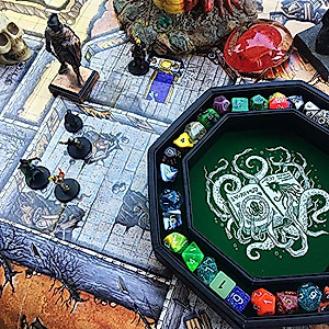 Fantasydice-Cthulhu Tome-Green - Dice Tray - 9" Octagon with Lid and Dice Staging Area- Holds 5 Sets(7 Dice Set/Standard) for All Tabletop RPGs Like D&D, Call of Cthulhu, Shadowrun.
