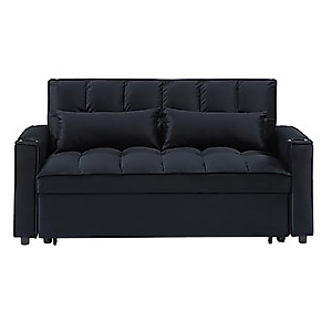 Modern Upholstered Futon Sofa Loveseat Convertible to Nap Sleeper Couch Bed,Soft Loveseat & Sofabed for Home Office Apartment Small Space Living Room Napping