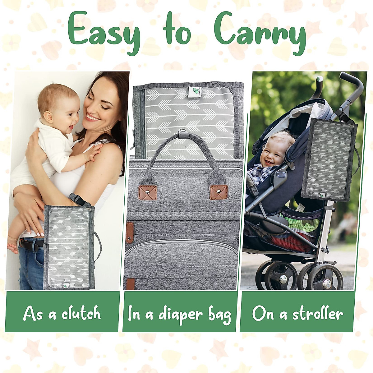 Pampered Littles Portable Changing Pad - Slim Clutch Style Diaper Bag Easy to Clean Soft Large Mat for Baby Big Storage Pockets Travel Friendly Covers Infant Toddler Includes Bonus Gift, Grey