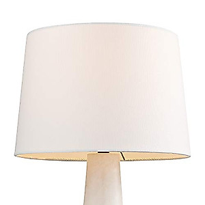 Globe Electric 67619 Serena 18" Table Lamp, Faux Stone Base, Accents, Fabric Shade, 5-Foot Clear Cord, Socket Rotary Switch, White with Gold