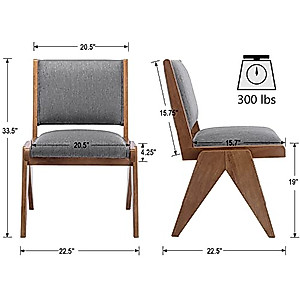 VESCASA Upholstered Dining Chairs with Wood Legs, Linen Mid-Century Modern Padded Dining Chairs with Cushion Back for Dining Room, Kitchen, Set of 2, Grey