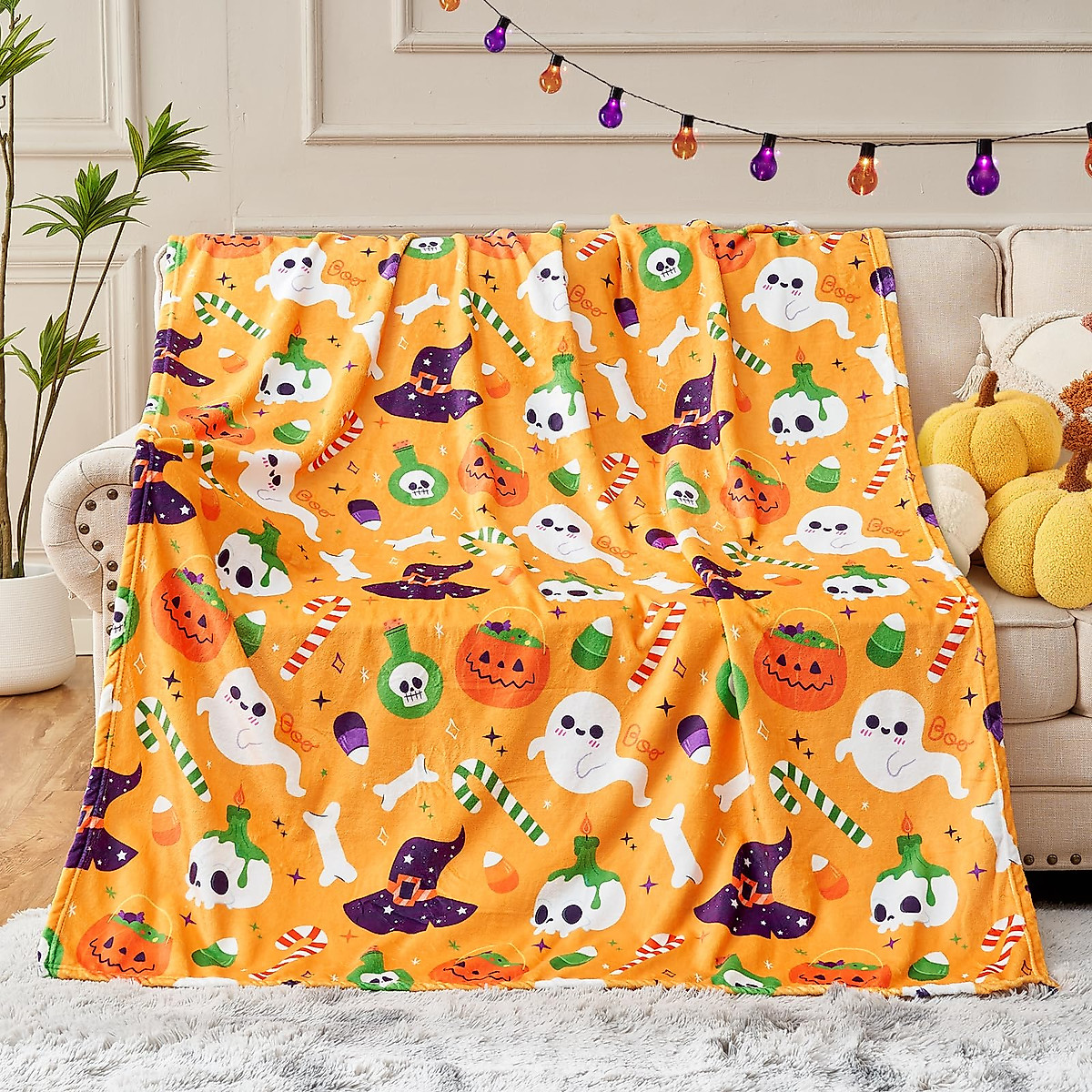 UOMNY Halloween Blanket for Kids,Ghost Throw Blanket for Kids,Wizard Hat Halloween Blanket for Couch and Bed, for Kids 50x60 inch