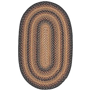 SAFAVIEH Braided Collection Area Rug - 4' x 6' Oval, Natural & Sage, Handmade Country Cottage Jute Reversible, Ideal for High Traffic Areas in Living Room, Bedroom (BRD652E)