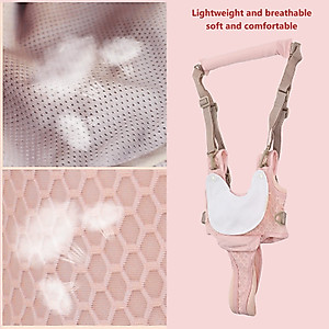 Baby Walking Harnesses, Lightweight Adjustable Detachable Crotch Pad Handheld Toddler Walk Assistant Belt Adjustable Standing Up and Walking Learning Helper for(Cherry Blossom Powder - Mesh Cloth)