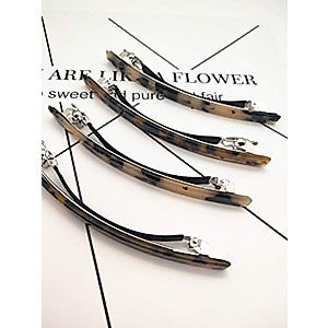 4 Pack 4 Inches Elegant Automatic Hair Clip Long and Thin Handmade Celluloid Onyx Hair Clip Barrette Ponytail Holders for Women Girls