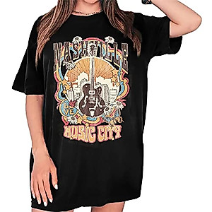 Binshre Womens Nashville Shirts Country Music Oversized Tshirts Graphic Short Sleeve Tees for Women Black XL