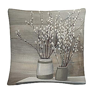 Trademark Fine Art Pussy Willow Still Life Gray Pots Crop by Julia Purinton, 16x16 Decorative Throw Pillow
