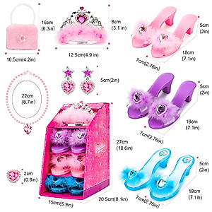 Princess Shoes and Girls Purse Jewelry Toys, Princess Dress Up Clothes for Little Girls, Toddler Dress Up Shoes, Crown Necklace Earrings, Ring, Girls Toys for Little Girls 3,4,5Years Old Pink