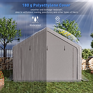 WIILAYOK Outdoor Storage Shelter, 8x8 ft Portable Shed with Roll up Zipper Door, Waterproof and UV Resistant Anti-Snow, Heavy Duty Carport for Storing Garden Tools, Outdoor Equipment