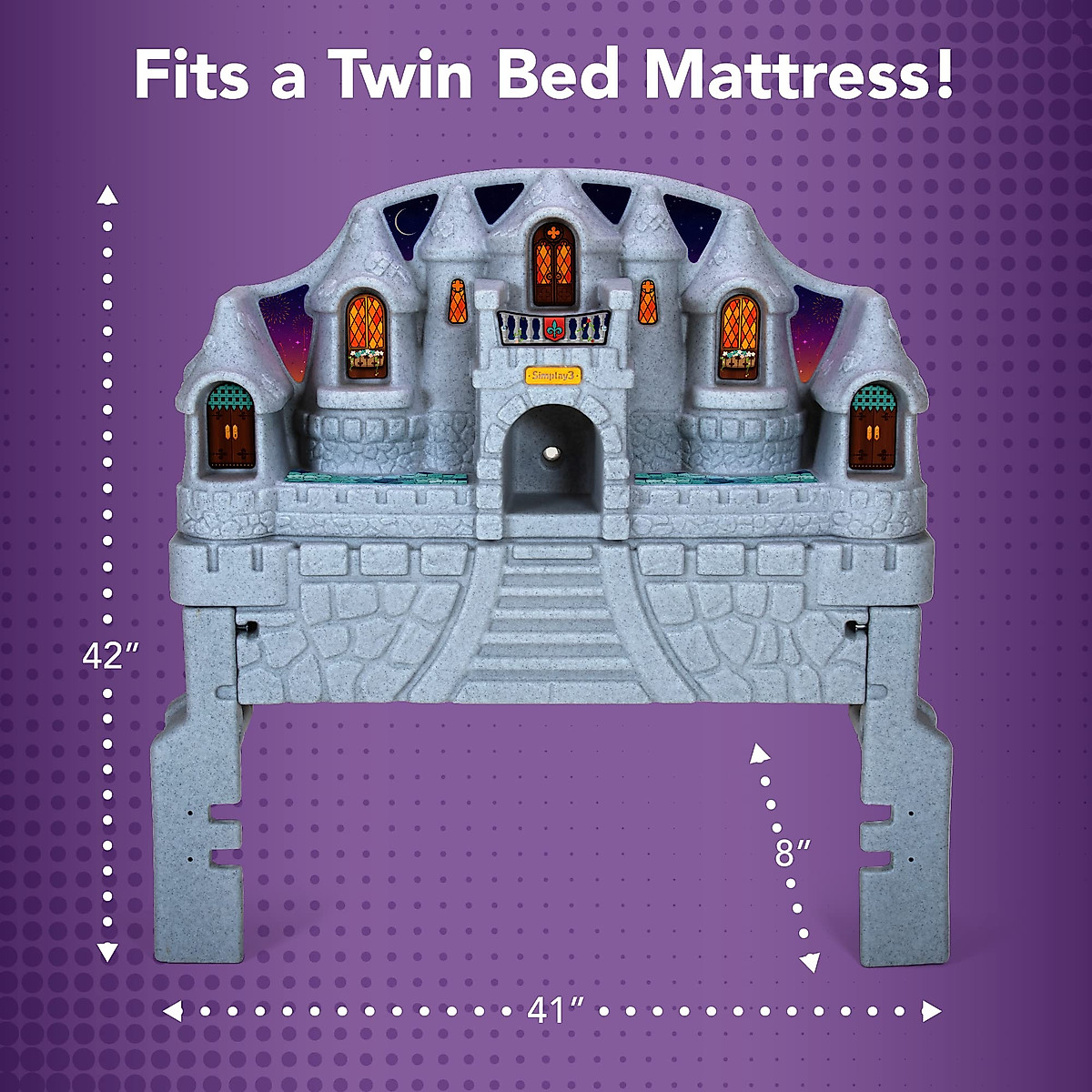 Simplay3 Imagination Castle Headboard, Twin Size Plastic Castle Bed headboard for Toddlers, Kids and Girls with Princess Toy Play Storage Area, Gray & Pink, Made in USA