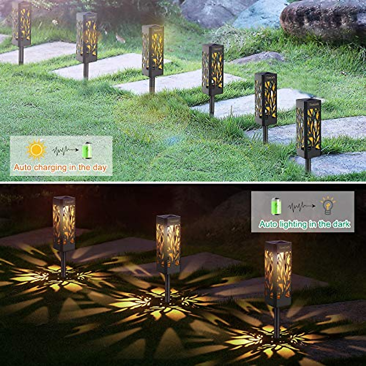 TomCare Solar Lights Outdoor Upgraded Bright Solar Pathway Lights Bigger Size Decorative Solar Garden Lights Waterproof Solar Powered Led Landscape Garden Lighting for Path Yard Walkway, 8 Pack