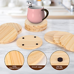 Unfinished Wood Coasters for Crafts,12PACK 4 Inch Round Blank Wooden Coasters with Non Slip Pad for DIY Stained Painting Wood Engraving Wedding Halloween Christmas Home Decoration