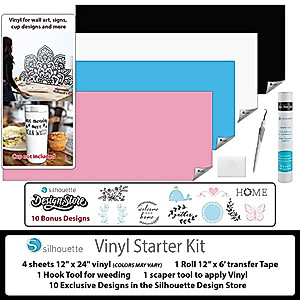 Silhouette Cameo 4 White Bundle with Vinyl Starter Kit, Heat Transfer Starter Kit, 2 Autoblade 2, 24 Pack of Pens, CC Vinyl Tool Kit, 130 Designs, and Access to Ebooks, Tutorials, & Classes