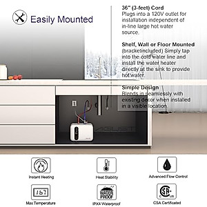 110V-120V 1.5Kw Instant Electric Hot Water Heater Under Kitchen Small Tank 2.5-3.0 Gallon Storage,Rv Trailer Instant Counter Compact Point-of-Use,2 PCs 16” Long 1/2”FIP Stainless Steel Water Hose 11L