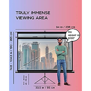 Projector Screen with Stand 100 inch - Indoor and Outdoor Projection Screen for Movie or Office Presentation - 16:9 HD Premium Wrinkle-Free Tripod Screen for Projector with Carry Bag and Tight Straps