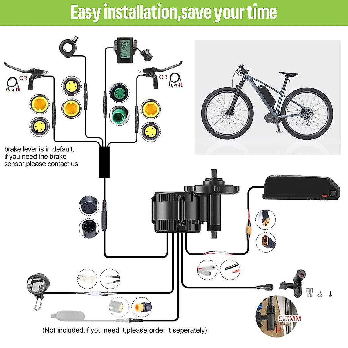 BAFANG BBS02B 36V/48V 500W Mid Drive Kit with Battery(Optional) 48V Ebike Motor with DIY LCD Display/Controller Electric Bikes Conversion kit for Mountain Bike(C18 Display,48V17.5AH Battery)