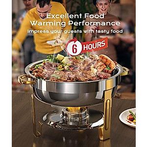 Chafing Dishes for Buffet 4 Pack, 5QT [Worry-Free Assemble] Round Chafing Dish Buffet Set [Elegant Gold and Silver Colors] Stainless Steel Chafers and Buffet Warmers Sets for Parties with Complete Set