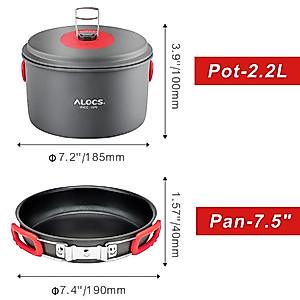 Alocs Camping Cookware, Alumina Camping Cooking Set with Camping Kettle, Lightweight Portable Camping Gear, Non-Stick Camping Pan Included Storage Carry Bag for Outdoor Backpacking Hiking and Picnic