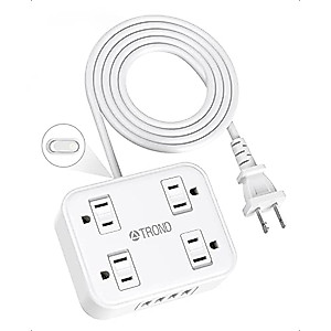2 Prong Power Strip, TROND 2 Prong to 3 Prong Outlet Adapter, 5ft Extension Cord, 4 Widely Outlets with 4 USB Ports, Wall Mountable, Ideal for Non-Grounded Outlets, No Surge Protector for Cruise Ship