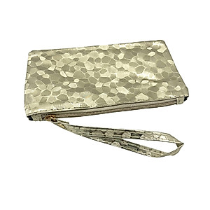 HUAI CHAO Sparkly Laser Wristlet Handbag Women Stylish Stone Print Leather Clutch Bag Zip Cell Phone Purse Light Golden