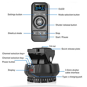 Motorized Pan Tilt Head, 100m Control, 360 Degree Rotation, Tilt ±35 Degree, 9 Gears Adjustable Speed, Panoramic Tripod Head for Smartphones, Camera