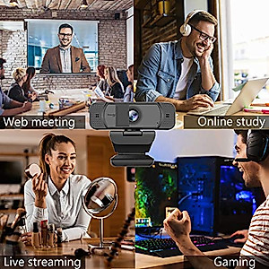 JETAKu Webcam HD 1080p-Streaming Webcam with Privacy Cover for Desktop Computer PC,100° Wide-Angle View with Stereo Microphone, USB Webcam Plug and Play,Low-Light Correction