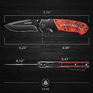 TACTIMAN Gifts for Dad from Daughter Son Wife, Dads Gifts, Fathers Gifts, Birthday Anniversary Fathers Day Christmas Gift for Dad, Engraved WORLD'S BEST DAD Fathers Gifts, Pocket Knife Gift for Dad