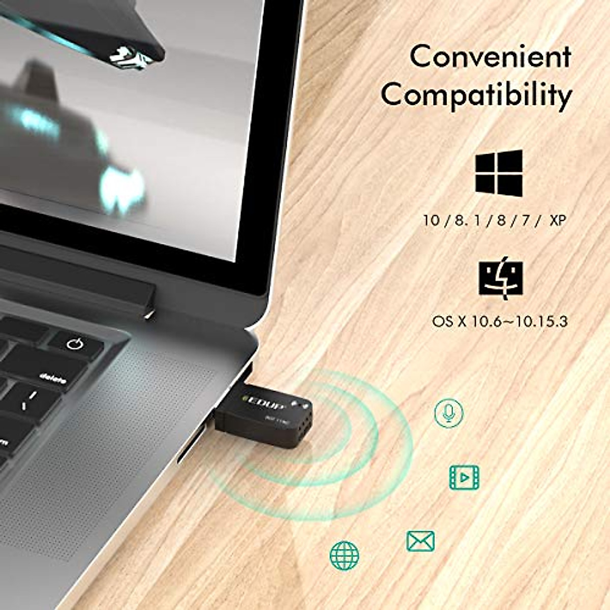 1300Mbps USB 3.0 Wireless WiFi Adapter for PC, USB Wi-Fi Dongle AC Mini Network Adapters 802.11ac 2.4GHz/5GHz Built-in Antenna for Windows 11/10/7/8/8.1/XP Mac OS 10.6-10.15