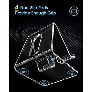 KTRIO Acrylic Cell Phone Stand, Clear Phone Holder, Transparent Phone Stand for Desk Phone Dock Cradle Compatible with iPhone 14 13 Pro Max 12 11 XR, All Smartphones 4-8 inch, Desk Accessories