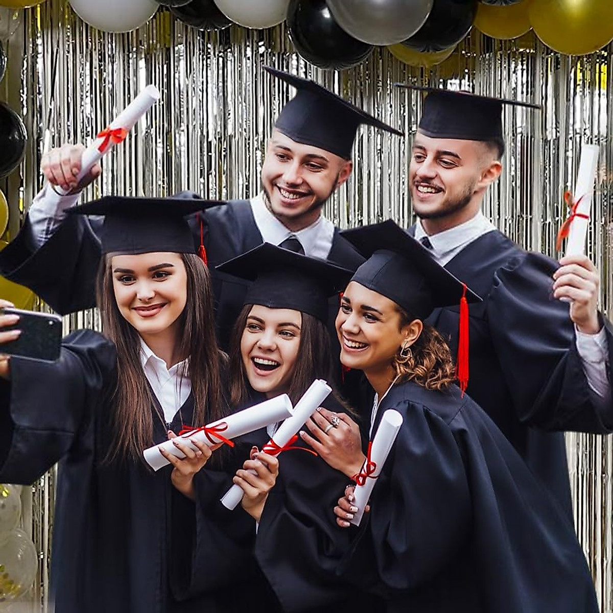 EUFARS 4 Pack Silver Fringe Backdrop Curtain - Silver Streamers for Birthday Party Backdrop, Silver Backdrop for Graduation Decorations Class of 2024 Prom Disco Party Decorations