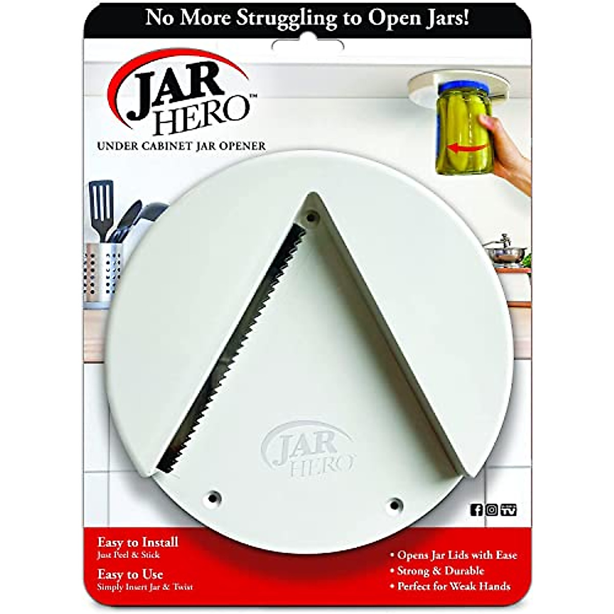 Jar Hero - Under Cabinet Jar Lid & Bottle Opener - Opens Any Size Jar - Effortless Jar Opener For Weak Hands & Seniors with Arthritis