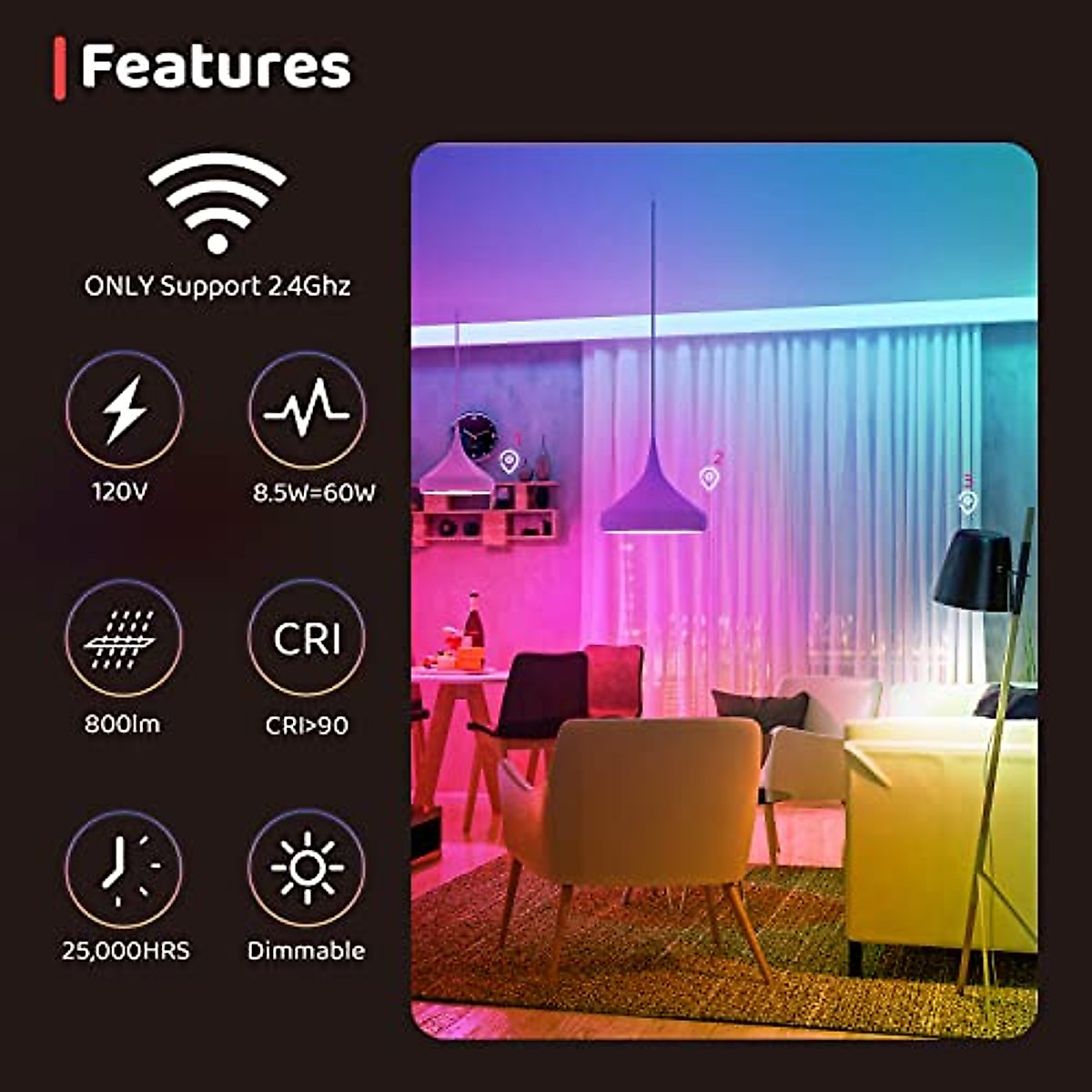 OREiN Smart WiFi Light Bulbs, Music Sync RGBTW LED Light Bulbs Color Changing Light Bulb, A19 E26 60W Equivalent, Dimmable Multicolor Smart Bulbs That Work with Alexa/Google Home, 800LM CRI>90, 4 Pack