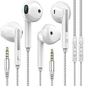 Dixvuk Earbuds Wired with Microphone Pack of 2, in-Ear Headphone Stereo Sound Noise Isolating, Earphone Fits 3.5mm Interface for iPad, Mp3/Mp4, Apple iPhone, Android Smartphones, Black(White)
