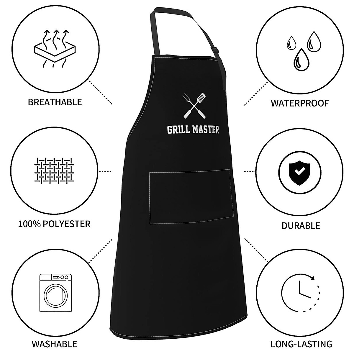 wodealmug Mens Grill Master Apron Adjustable Neck Kitchen Bib Cook Apron With Pocket For Cooking Baking Gardening