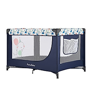 Pamo Babe Portable Crib with Mattress，Foldable Baby Playpen with Carry Bag (Blue)