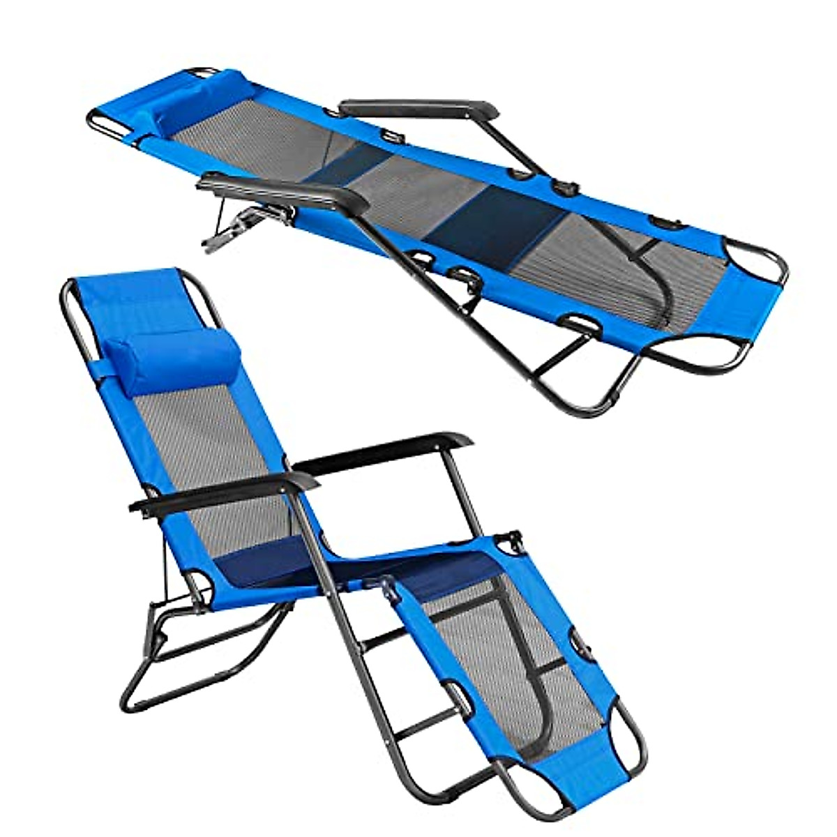 BIGTREE Adjustable Camping Folding Cot Chaise Lounge Chair w/Pillow Breathable Mesh Lounger Reclining Chair,Portable Patio Zero Gravity Chair for Garden Outdoor Camping Pool Lawn