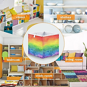 SDMKA Cube Storage Bin Rainbow Watercolor Fabric Storage Cubes Foldable Storage Baskets Collapsible Cube for Shelf Closet Home Organizers, 11 Inch